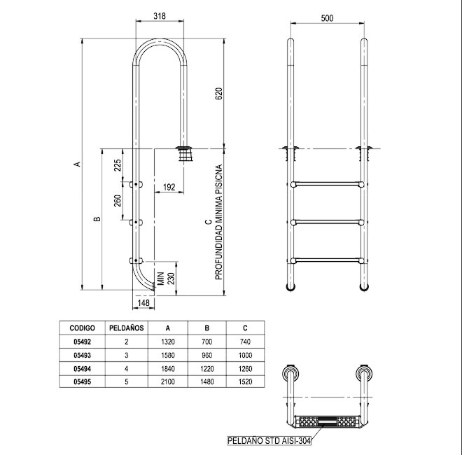 Zidne ljestve za bazen (2-5 stepenice) - Gesta - Web trgovina